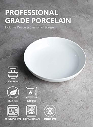 Sweese Pasta Bowls, 22 Ounce Salad White Serving Bowls Set of 6, 7.6 Inch Porcelain Plates, No. 112.001