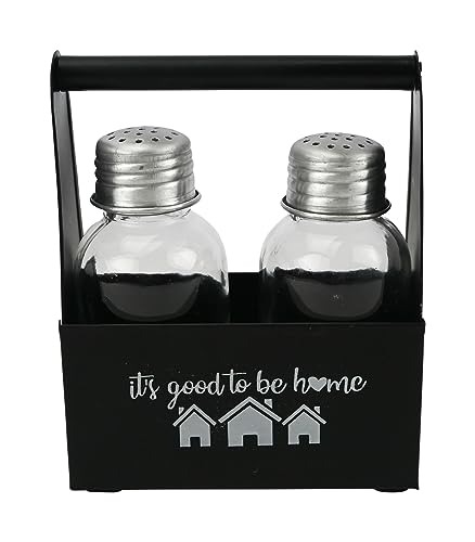 Glass Salt and Pepper Shaker Set in Metal Holder, Home
