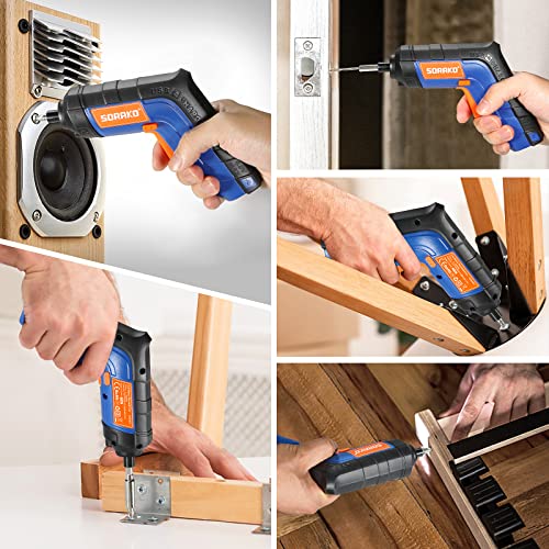 Cordless Screwdriver 4V, SORAKO Small Electric Screwdriver, Power Screwdriver Rechargeable with led right, 6Nm Screw Gun, 10 PCS Screwdriver Kit for Home DIY