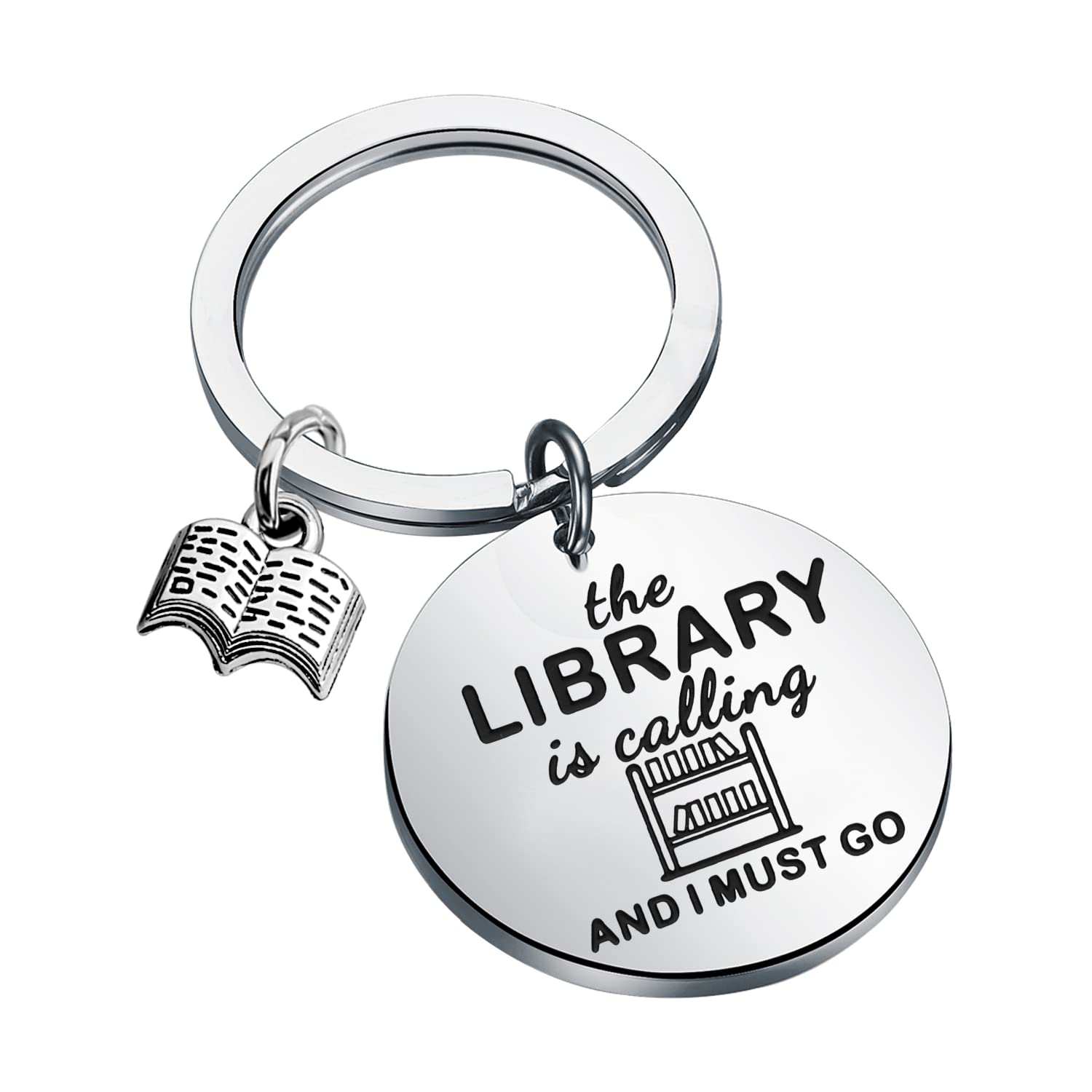 BLEOUK Librarian Keychain Book Lover Gift Bookworm Gift Gift For Reading Teacher The Library Is Calling And I Must Go (LIBRARY is calling)