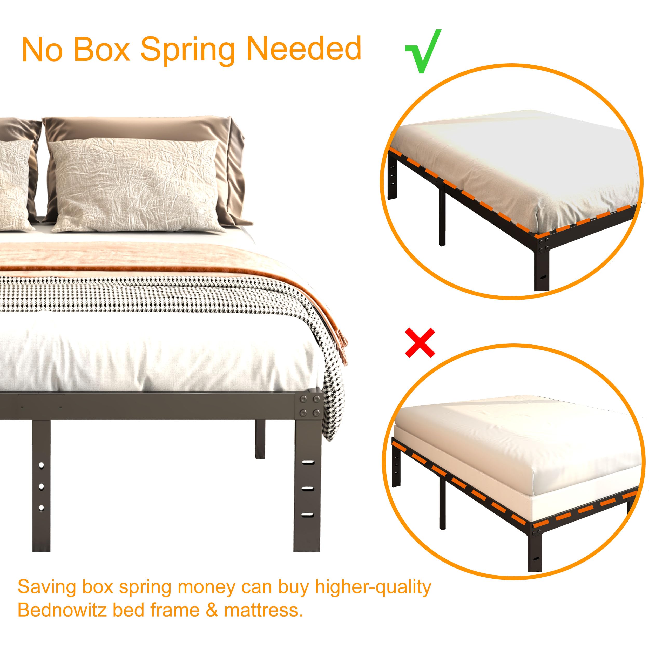 Bednowitz King Metal Platform Bed Frame, 12 Inch King-Size-Bed-Frames with Heavy Duty Steel Slats, Noise Free Mattress Foundation No Box Spring Needed, Easy Assembly, Black
