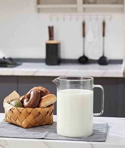 Glass Water Pitcher with Scale Line, Dinner Table Pitcher, Large Serving Carafe for Water, Juice, Sangria, Lemonade, and Milk, Clear Glass Beverage Pitcher (Clear, 85 oz)