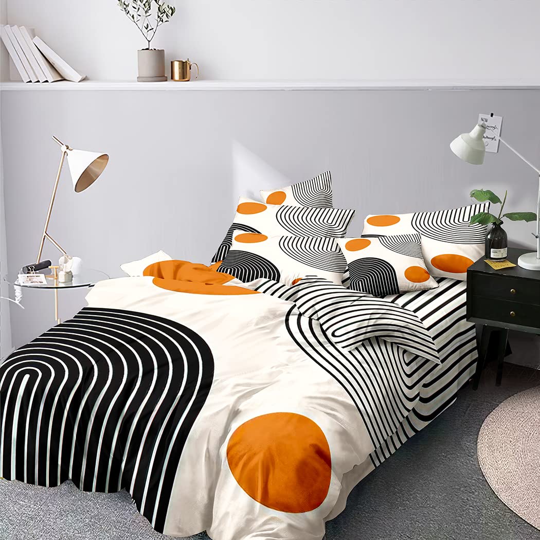 Mid Century Modern Duvet Cover Set Twin Include 1 Duvet Cover 2 Pillowcases Abstract Geometric Balance Shapes Rainbow Sun Circles Boho Comforter Cover Microfiber Soft Bedding Sets