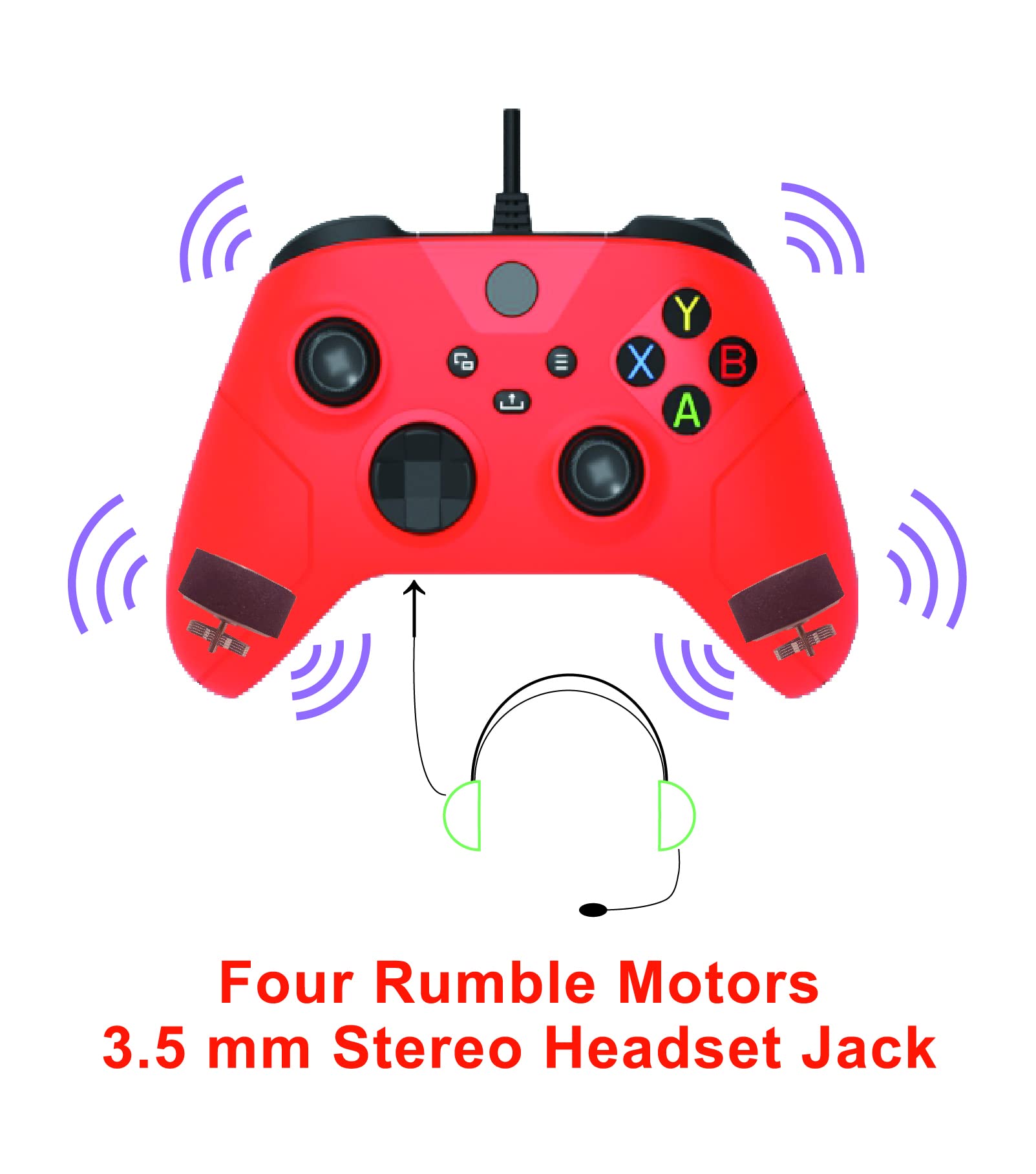 VISIONHMD Enhanced Wired Controller for Xbox Series X|S With 4 Remappable Buttons, 4 Motor Vibration sand 3.5mm Stereo Headset Jack, Compatible with Xbox One and PC/Laptop Windows7/8/10-Red