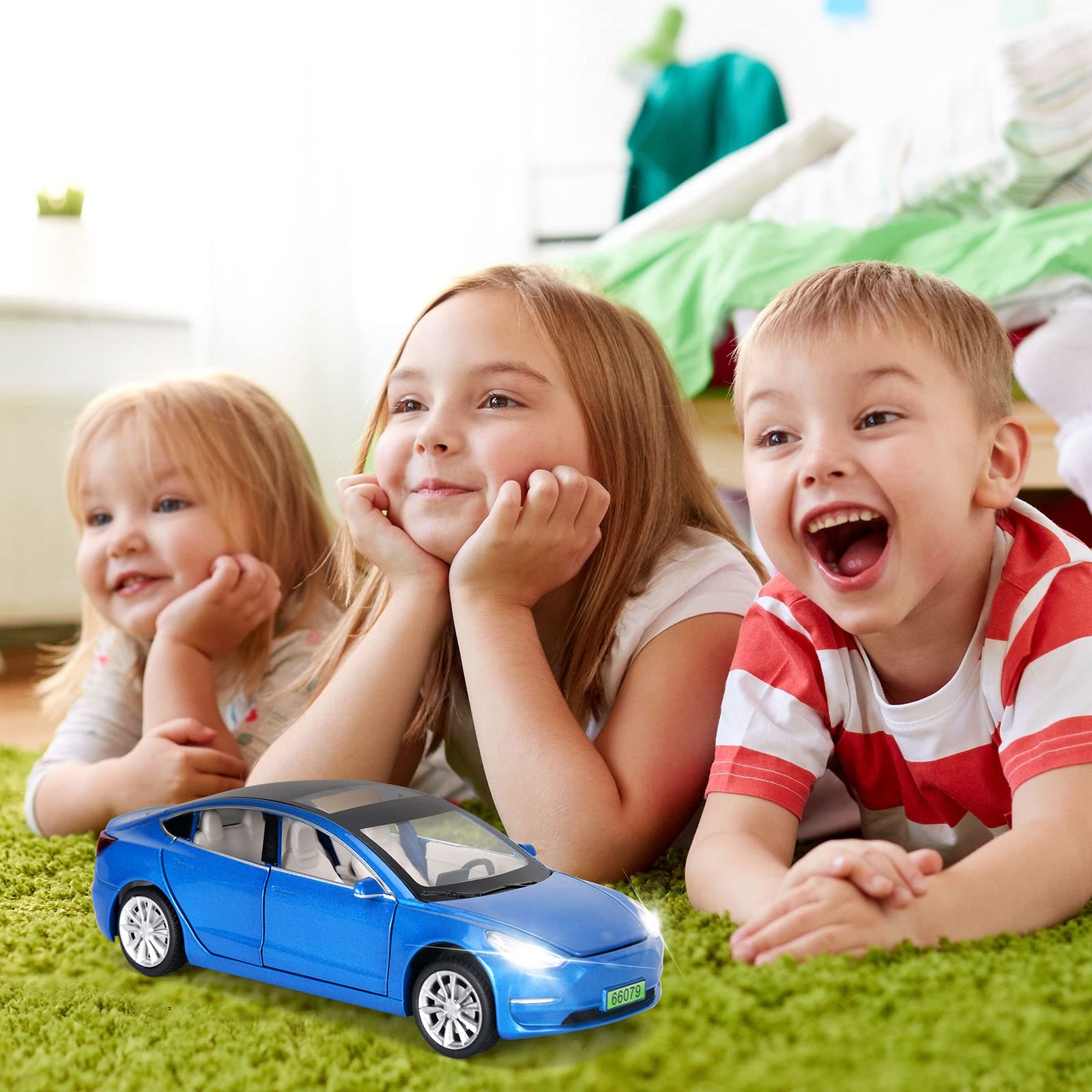 MYJJTYS Toy Car 1/32 Model 3 Metal Die Casting Pull Back Car for 3 4 5 6 7 Year Old boy Toy with Sound and Light,Blue