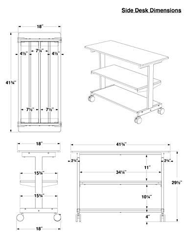 Stand Up Desk Store 3-Shelf Rolling Desk Return Side Desk Organizer and Bookcase on Wheels