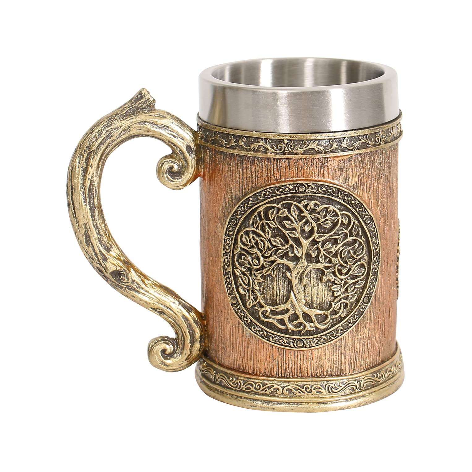 Ottalent 18fl oz Nordic Mythology World Tree Yggdrasil Beer Stein Mug, Stainless Steel TheTree of Life Coffee Drink Cup for Men and Fatherās Day Gift 600ml