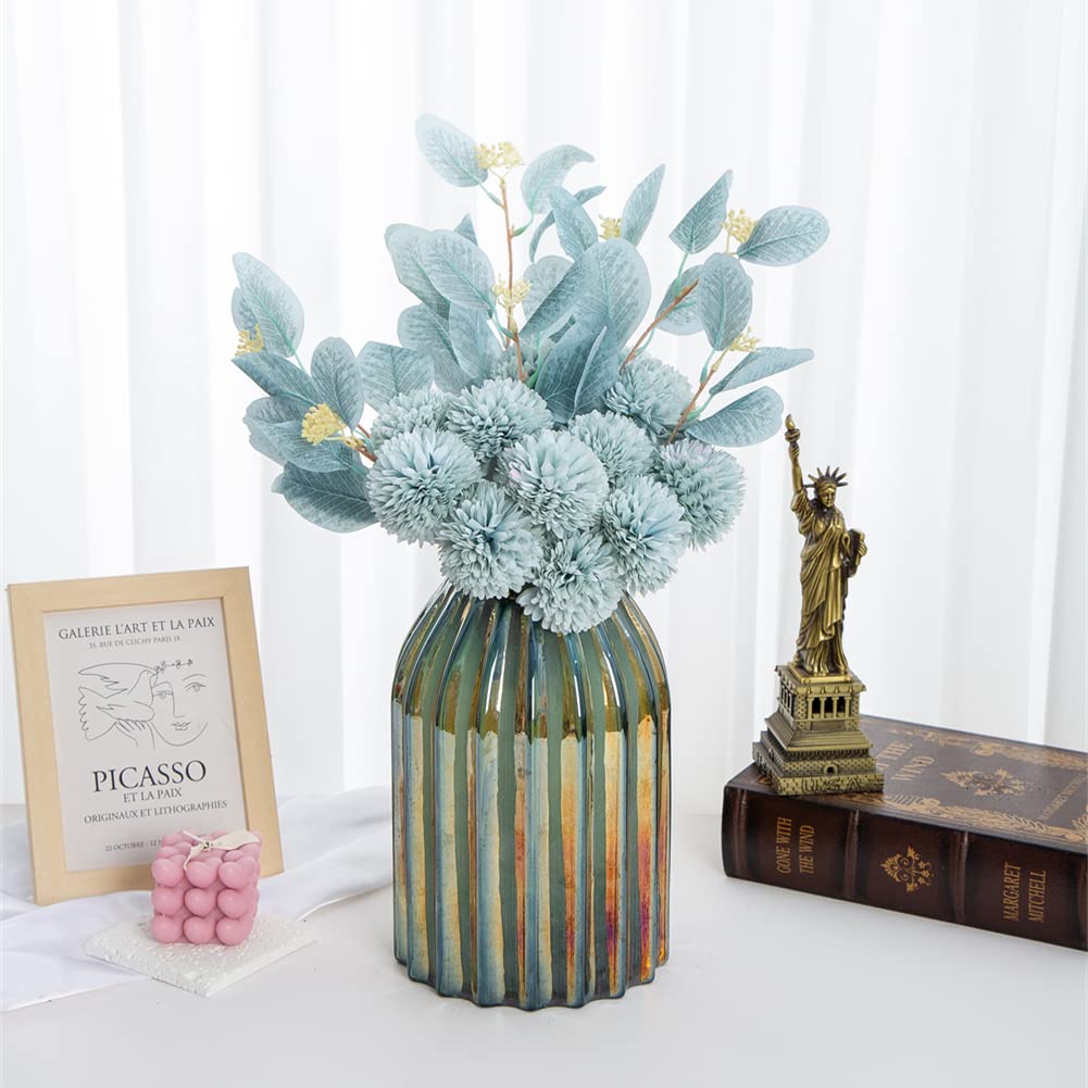 RUJIU 6 Pieces/lot Artificial Plants Fake Eucalyptus Leaves of Bouquet for Bride Home Table Garden Decoration (Light Blue)