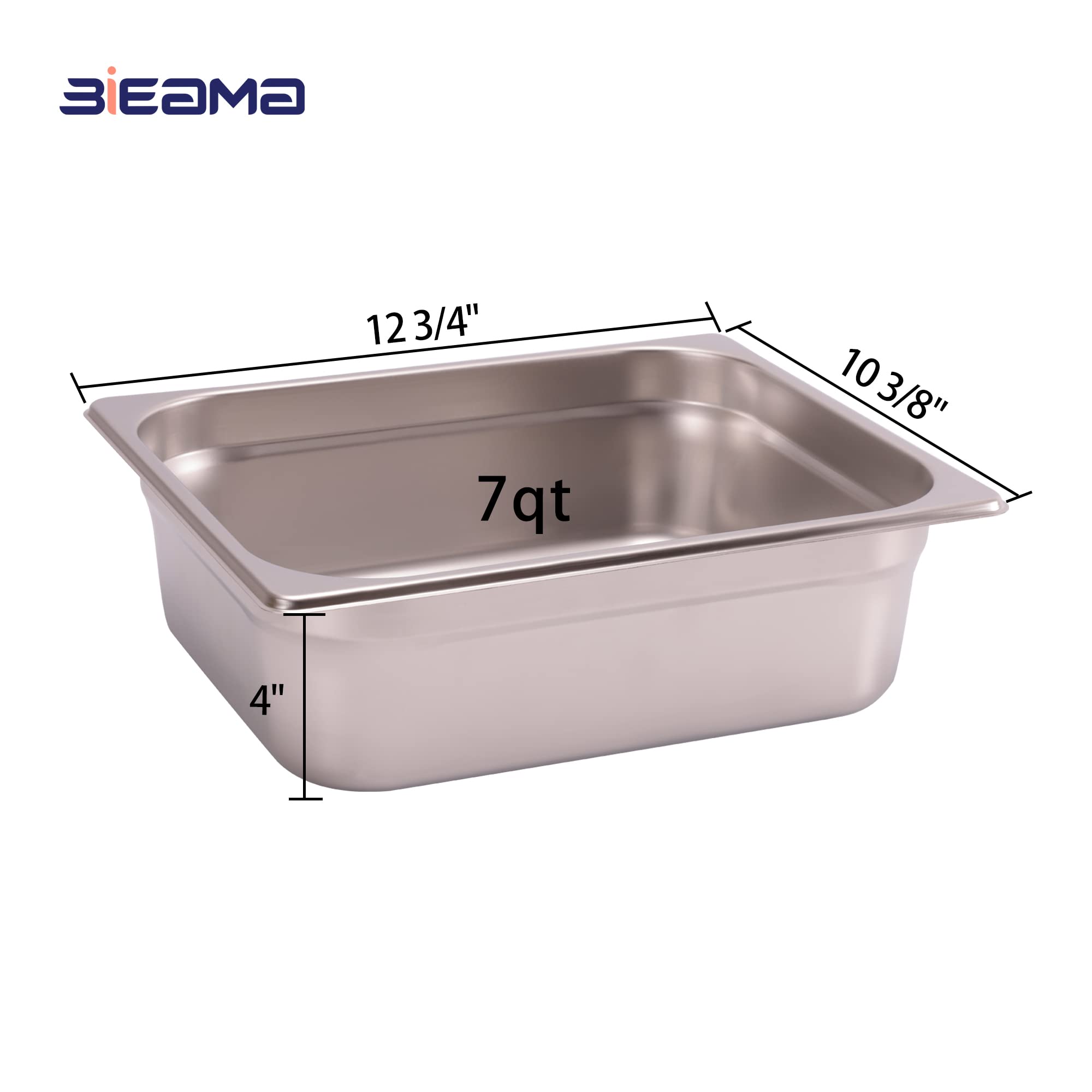 BIEAMA 6-Pack Hotel Pans with Lid, 1/2 Size 4" Deep, NSF, Catering Food Pan, Commercial Stainless Steel Pan with Cover