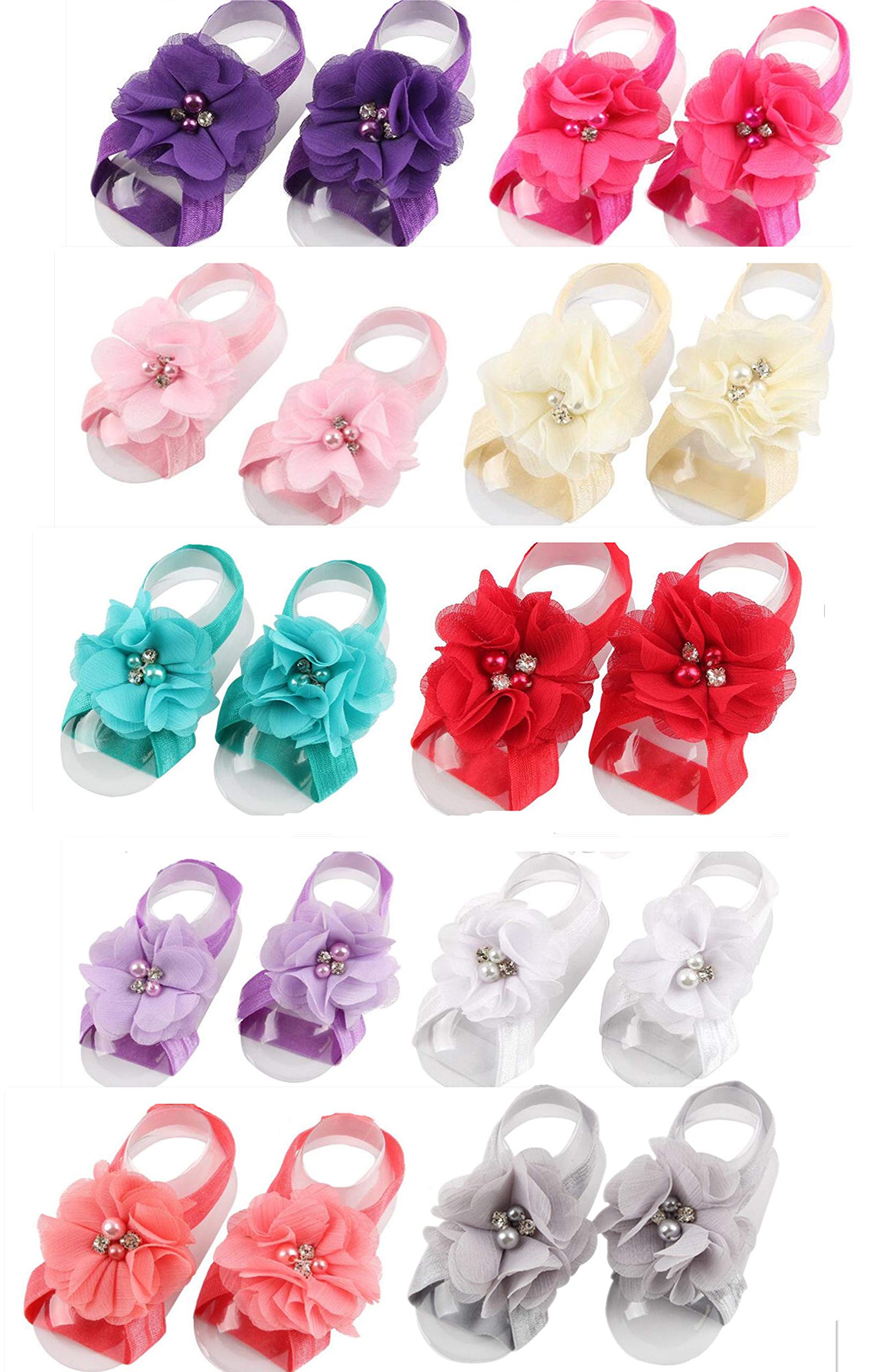 Toptim Baby Girl's Barefoot Sandals Flower for Newborn Toddlers (0-3T) (10 Colors)