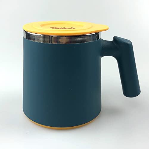 Khanjuan Coffee Mug with Lid and Handle, 14oz Double Layer Anti-scalding and Splash-proof Stainless Steel Coffee Cup, Can be Used for Home,Office,Business Trip and Travel (Blue)