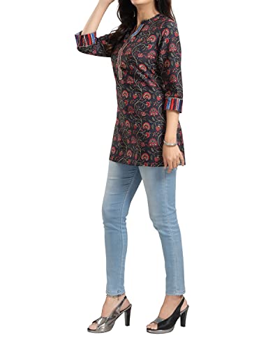 IshDeena Stay stylish with the Indian Kurtis for Women in M to Plus size (Black - i22s1 /Medium)