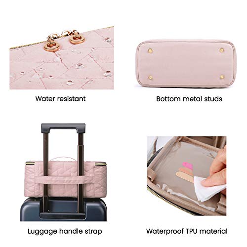 BAGSMART Large Makeup Bag Organizer,Double-Layer Travel Cosmetic Case with Acrylic Mirror,Makeup Train Case with Adjustable Dividers Women Cosmetics Makeup Brushes Toiletries