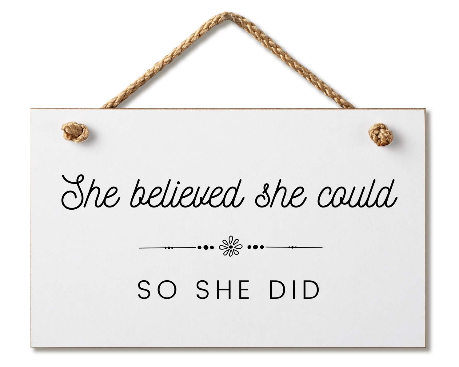 Marvin Gardens Designs She Believed She Could So She Did Inspirational Hanging Wood Wall Sign 9.5 by 5.5 Inches She Believed (White), 9.5 x 5.5…