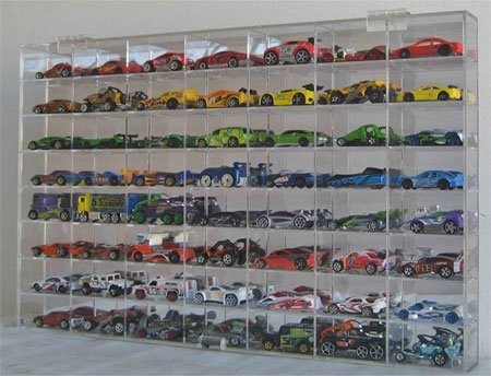 Hot 56 Compartment 1/64 Scale Toy Cars Wheels Matchbox Display Case Stand Wall Diecast Model Car Cabinet w/Door -AHW64-56