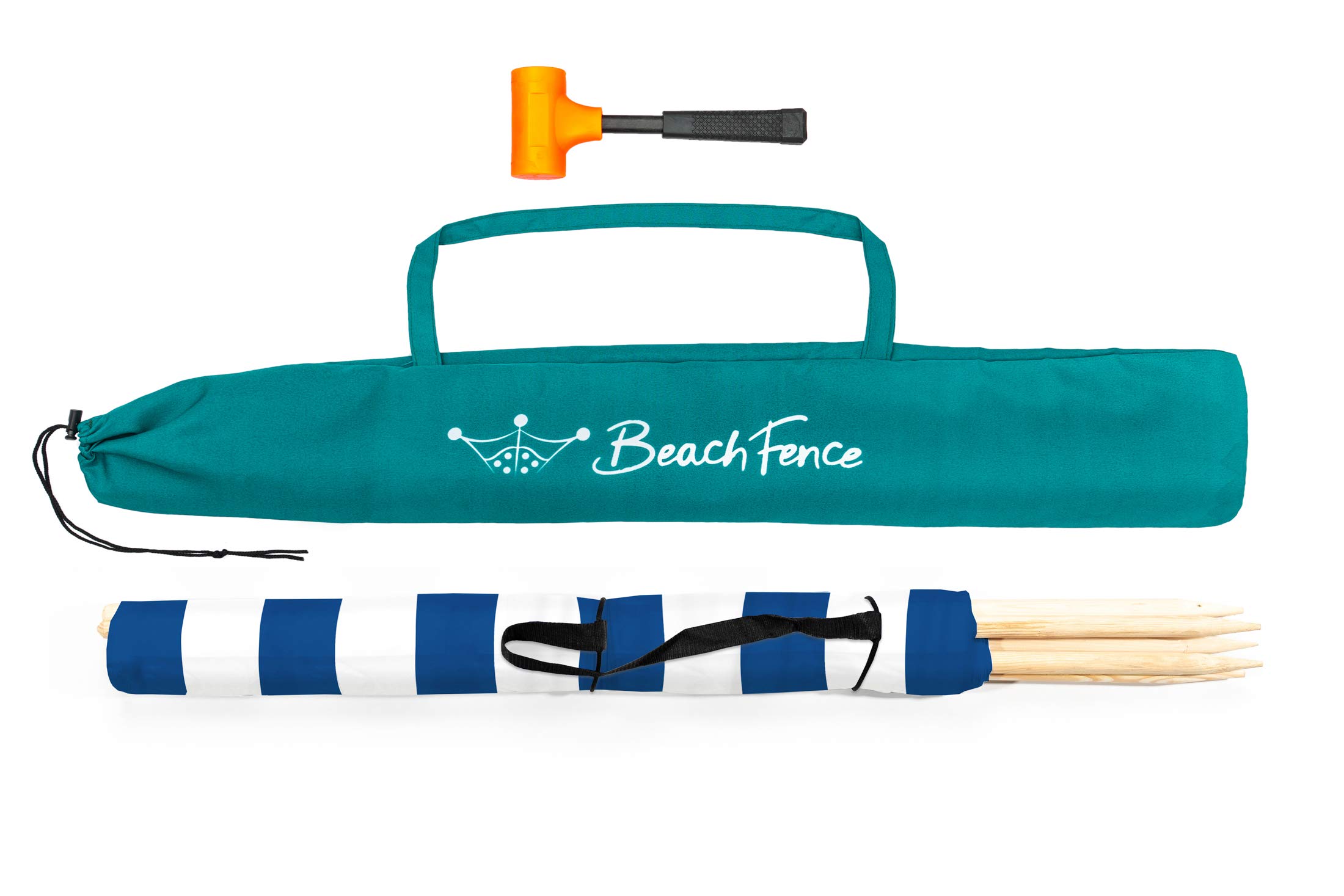 BEACH FENCE Premium 20 ft Beach Windscreen, Privacy Screen, Wind Blocker - Original Nautical, Free Rubber Mallet and Carry Bag Included