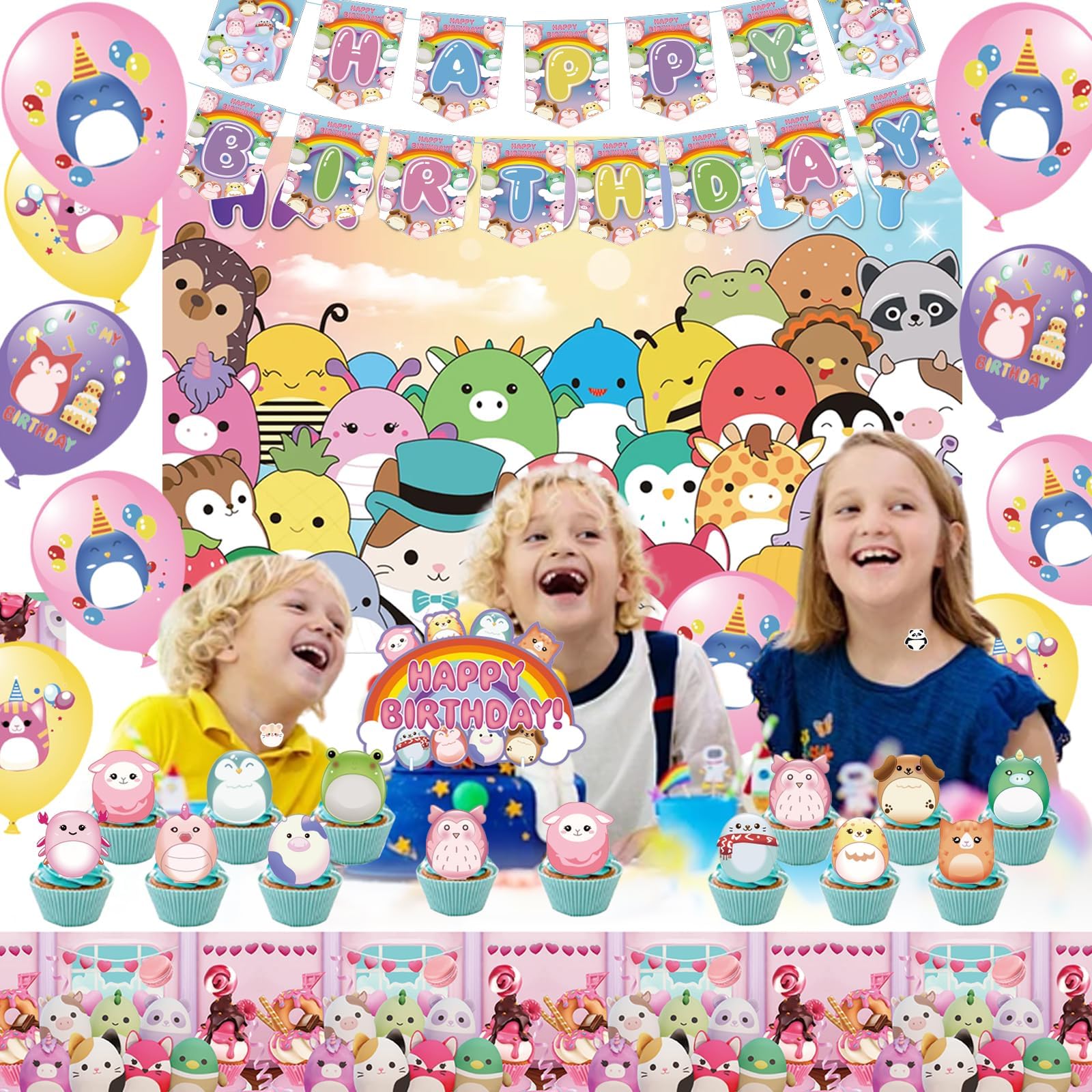 biepi 102Pcs Birhthday Party Supplies, Birthday Decorations,Include Birthday Banner,Cake Topper,Cupcake Toppers,Tablecloth,Balloons,Stickers Backdrop