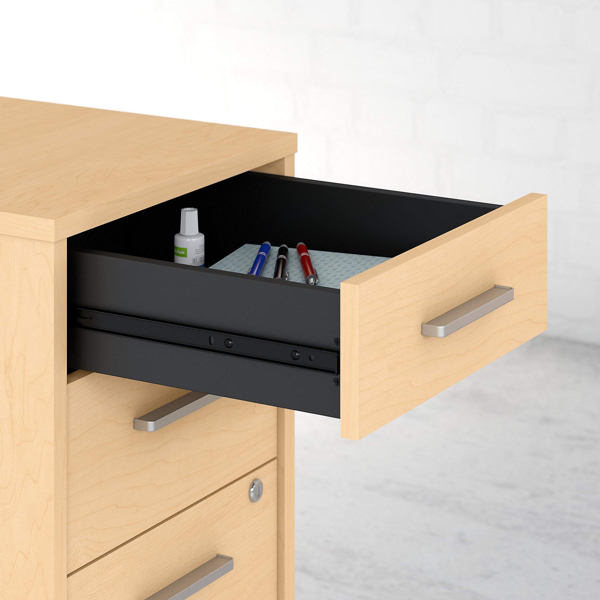 Bush Business Furniture Method 3 Drawer Mobile File Cabinet-Assembled, Natural Maple