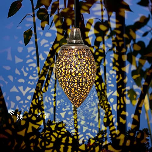 Outdoor Garden Lights Courtyard Decor Yard Home Decoration Accessories Metallic LED Solar Light Hollow Lantern Hanging
