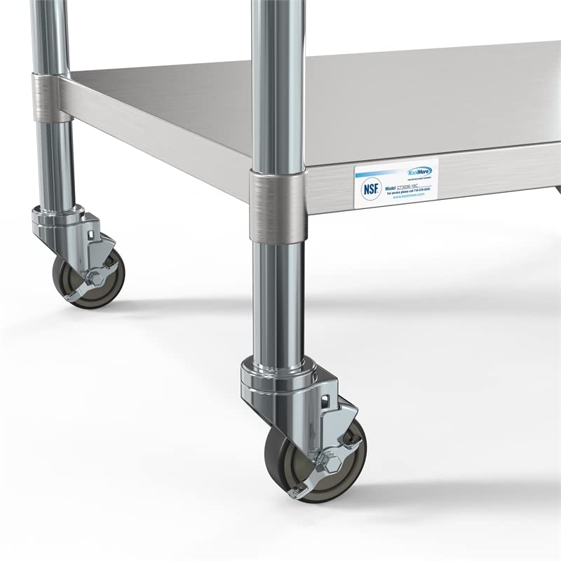 KoolMore Commercial 30β x 36β Stainless Steel Work Table with Wheels for Restaurant or Home Use, Under Storage Shelf for Food, Tools, and Hardware, Heavy Duty Metal Workspace (CT3036-18C), Silver