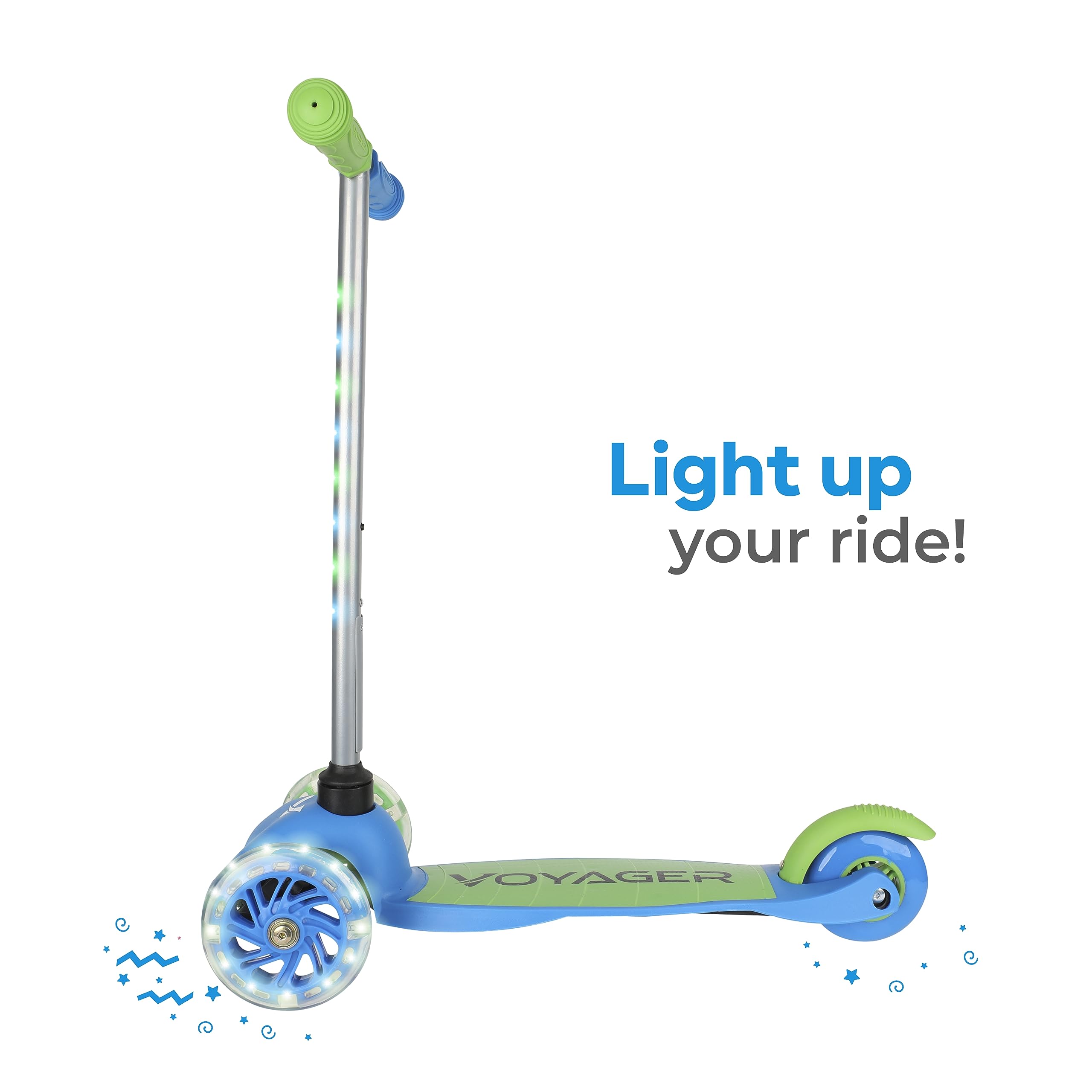 Sakar Ignight Green 3 Wheel Scooter for Boys and Girls Ages 3+, Max Weight 75lbs, Foot-Activated Brake - Durable, Comfortable, & Easy to Ride