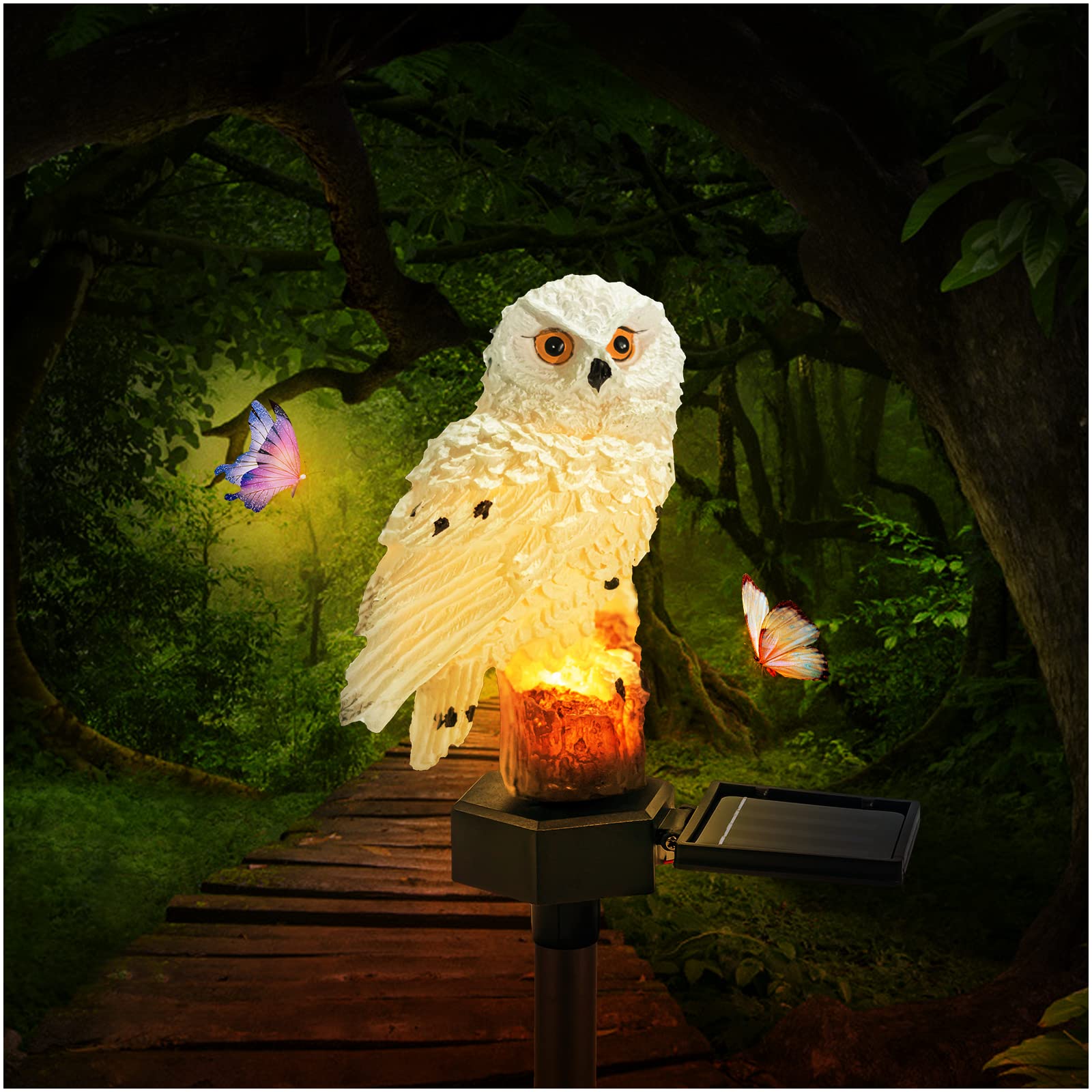 MXJIAELE Owl Solar Lights Garden for Home Decorations Owls Night Lights for Outdoor Garden Yard White Owls LED Light Stake Garden Decor (White