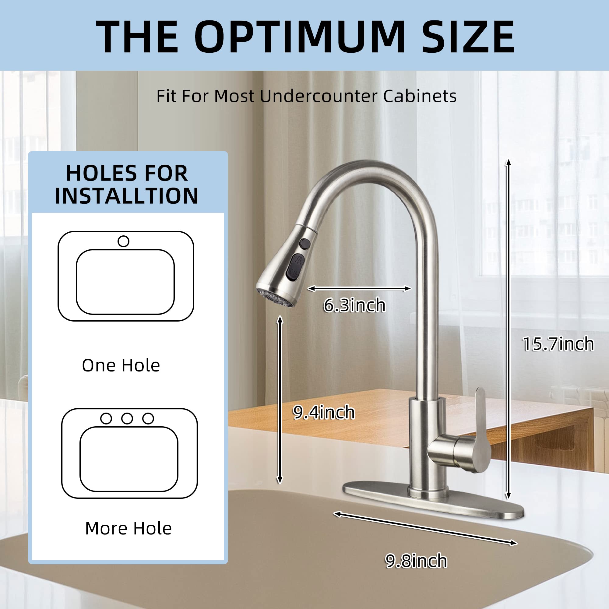 CILAIXI Kitchen Sink Faucet with Pull Down Sprayer with Deck Plate Home Handle Stainless Steel 360 High Arc Swivel Efficient Cleaning Brushed Out Kitchens Tap Faucets (Brushed Nickel)