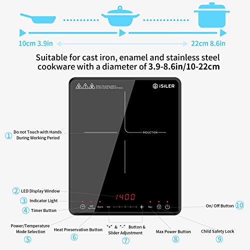 Portable Induction Cooktop, iSiLER 1800W Electric Induction Cooker Cooktop with Kids Safety Lock, Sensor Touch Countertop Burner with Timer for Apartment RV Camper
