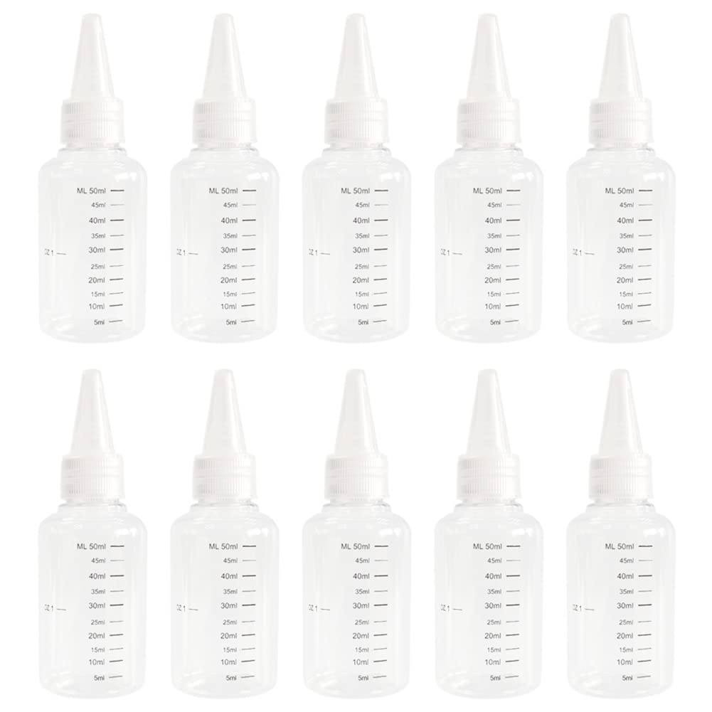 NANSHINE 10pcs 60ml(2oz) Plastic Bottle Pointed Mouth Top Cap Transparent Dispensing Bottle Squeeze Bottle with Graduated Measurement For Arts Crafts,Liquids,Inks,Oils,Shampoo,Lotion