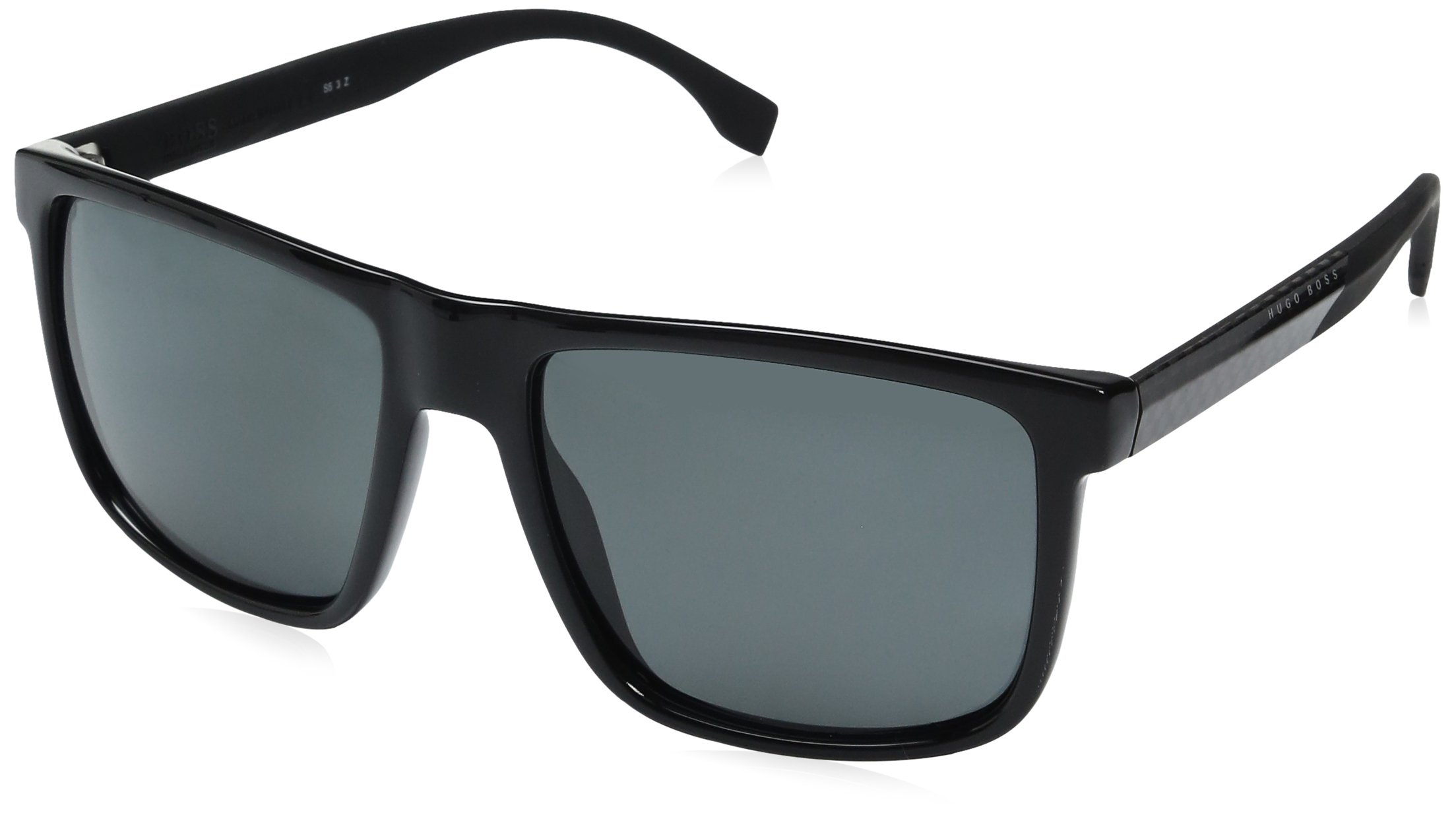 BOSS by Hugo Boss Men's 0879/S Rectangular Sunglasses, Shiny Black/Gray Polarized, 57 mm