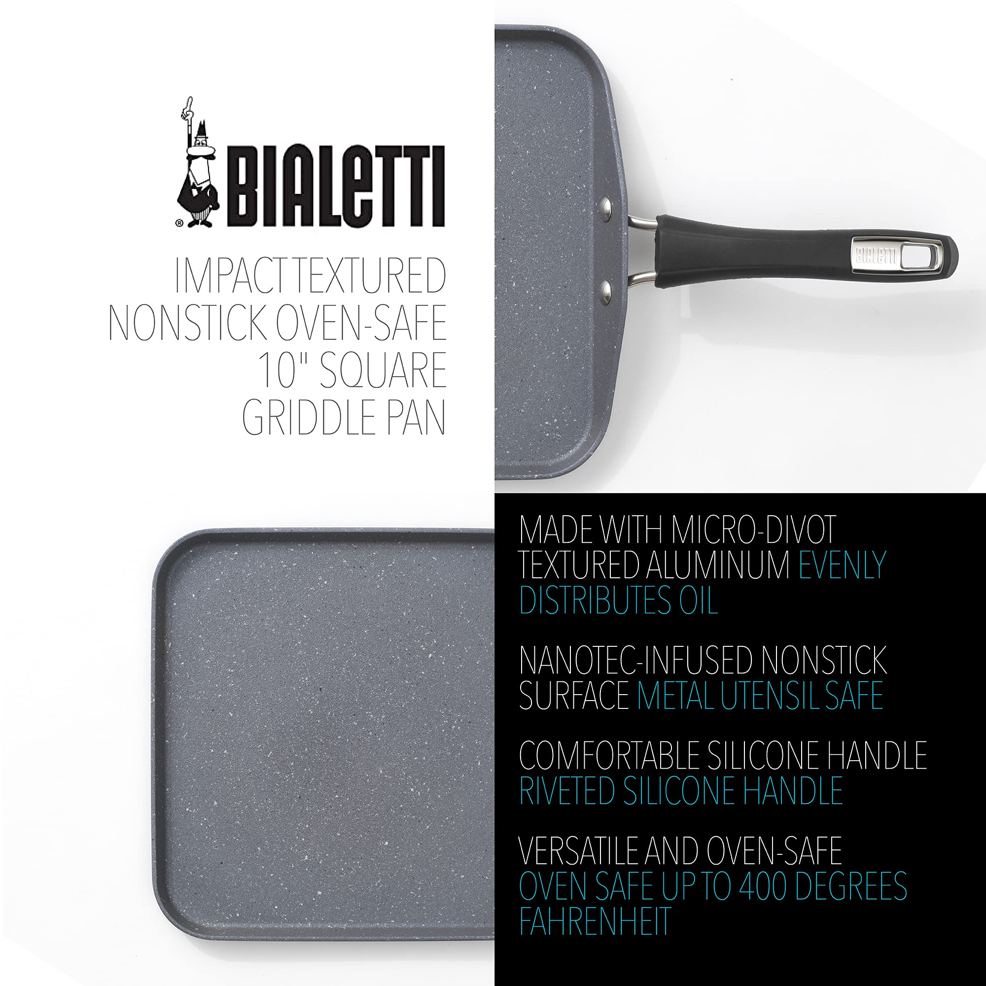 Bialetti Impact, Non-Stick 10 in. Square Griddle, Gray