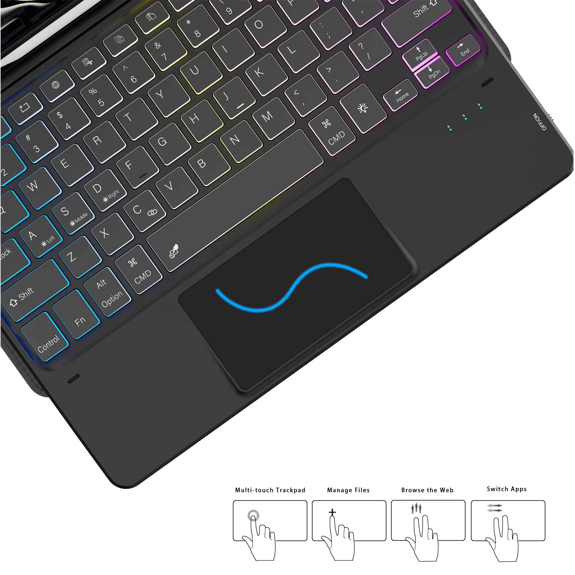 for iPad Air 11 inch (M2) 2024 & iPad Pro 11 inch 4/3/2/1.Generation & iPad Air 5/4 10.9 inch Case with Detachable Keyboard : 7 Color Backlight Tablet Keyboard Cases with Touchpad & Pencil Holder