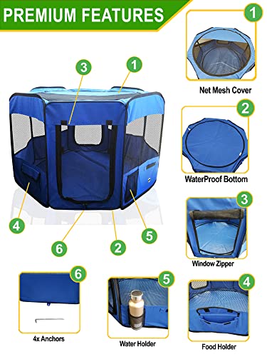 Portable Pet Playpen 45 * 45 * 22" Premium Large Size Puppy Kennel - Best for Small and Medium Size Dogs and Cats - Simple Folding Design for Easy Storage