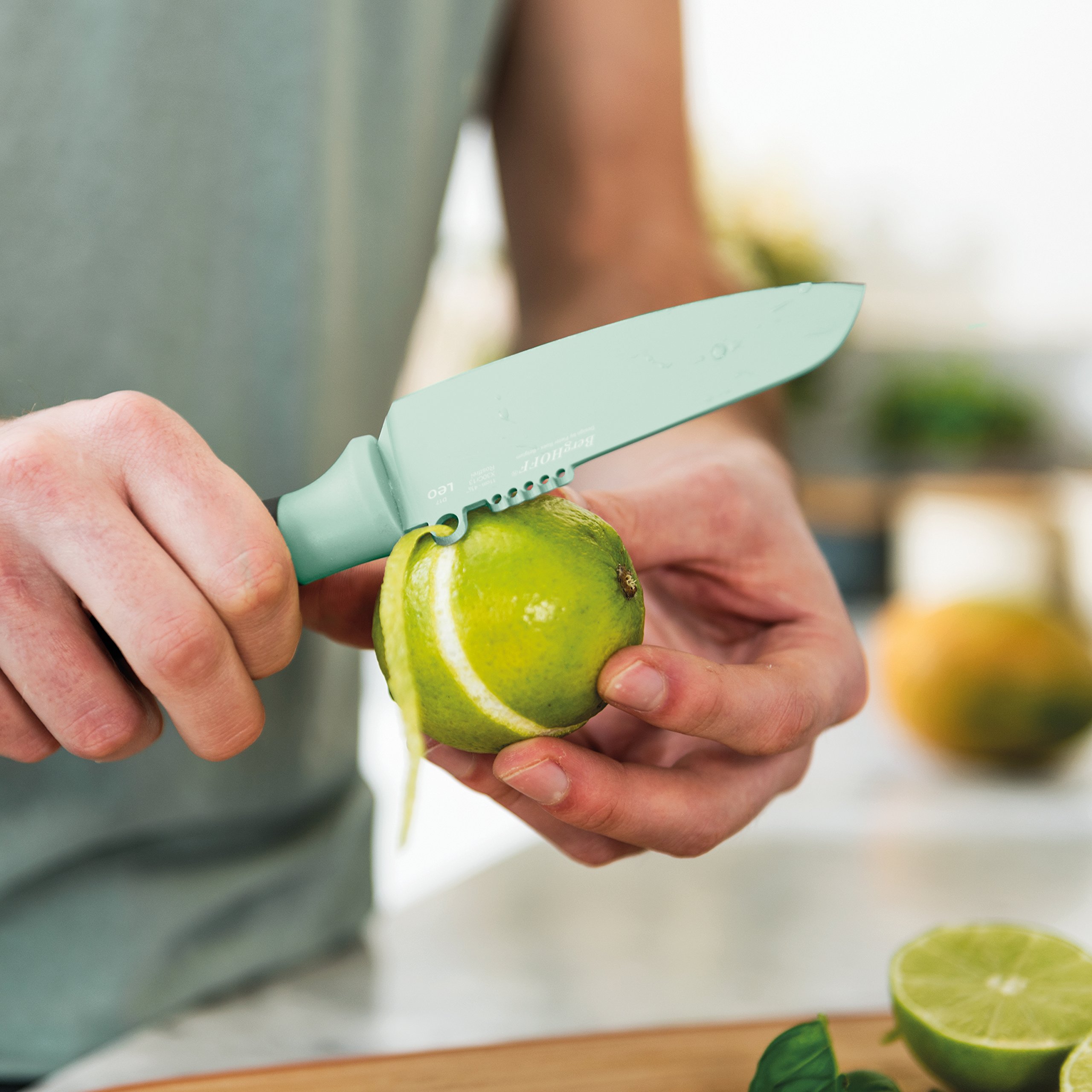 BergHOFF Leo Ceramic Coated Non-Stick Vegetable Knife with Zester, 11cm, Stainless Steel, Green, 5.5 x 24.5 x 2 cm