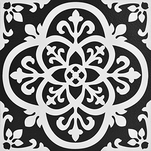 FloorPops FP2944 Sevilla Peel & Stick Floor Tiles, Multicolor & FP2475 Gothic Peel & Stick Floor Tiles, Black