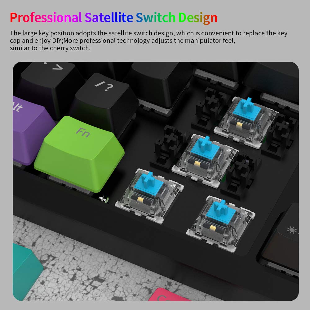 NACODEX K870T TKL Wired/Wireles RGB Mechanical Keyboard | Tenkeyless Bluetooth Keyboard with Volume Wheel Design | 10PCS Mixed Color Keycaps, Up to 3 Devices for Office Gaming (Blue Switch)