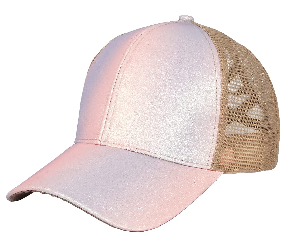 Bling Ponytail Hat Baseball Cap Mesh Criss Cross Ponytail Hat Women's Adjustable Messy Bun Hat Sequins Glitter Ponycap