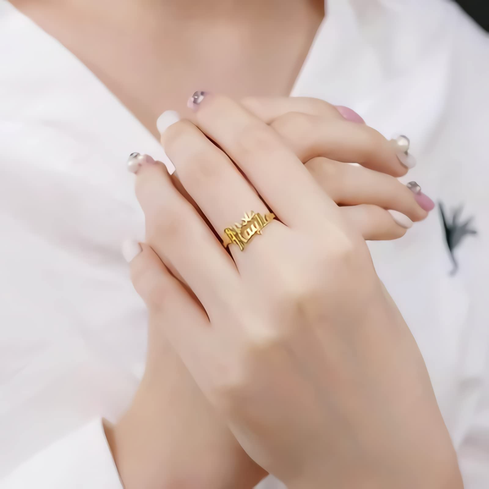Ayafee Gold Name Rings Personalized for Women 10K 14K 18K Gold Custom with Any Name Rings for Her - Style A