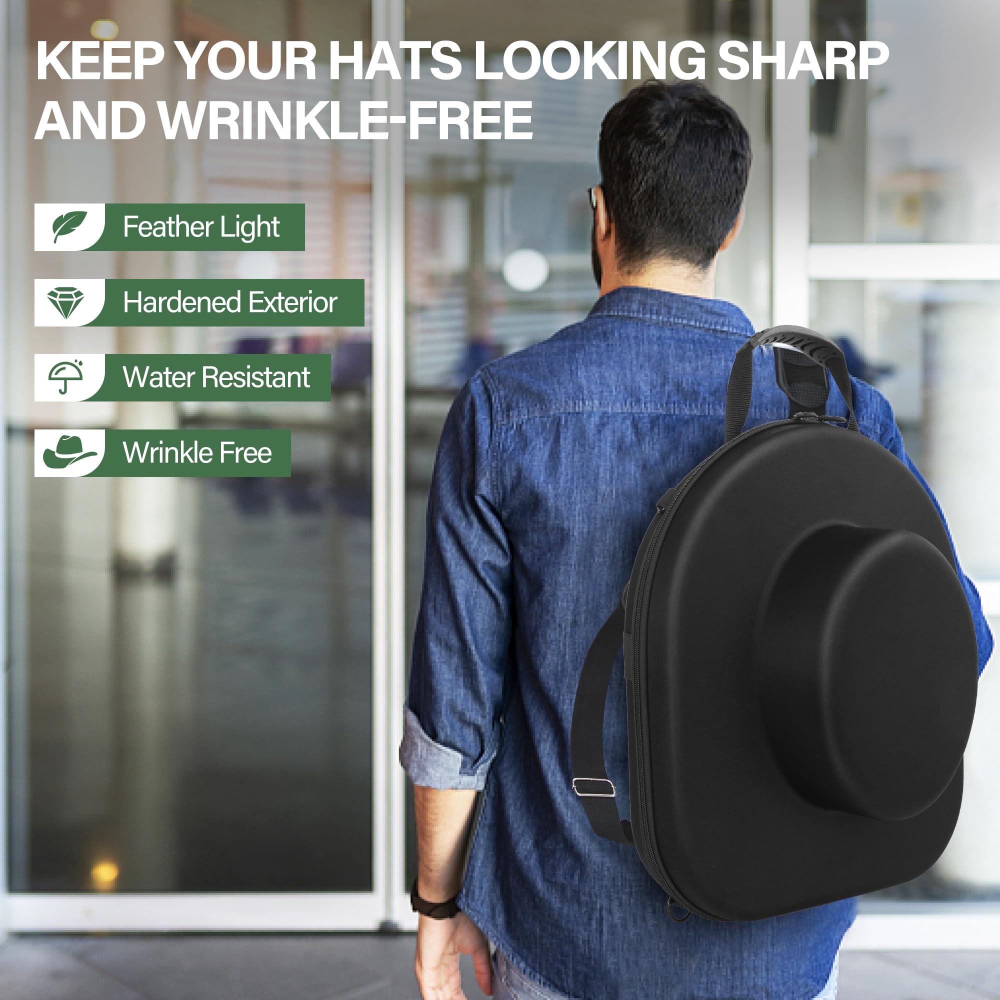 Cinati Hat Box for Travel-Crush Proof Hat Travel Case for Cowboy Hats Holder Storage Box Organizer Cap Carrier with Adjustable Carry Strap