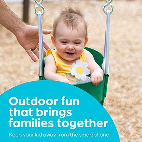 Jungle Gym Kingdom Toddler Swing - Heavy Duty, High Back, Full Bucket Baby Swing Seat with Coated Chains for Outdoor Use - Fully Assembled - Green