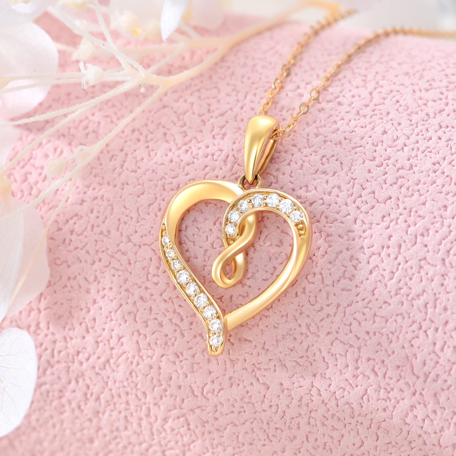 Ayafee Infinity Love Heart Pendant Necklace for Women 14K Solid Gold Heart Necklace with Moissanite for Valentines Day Anniversary