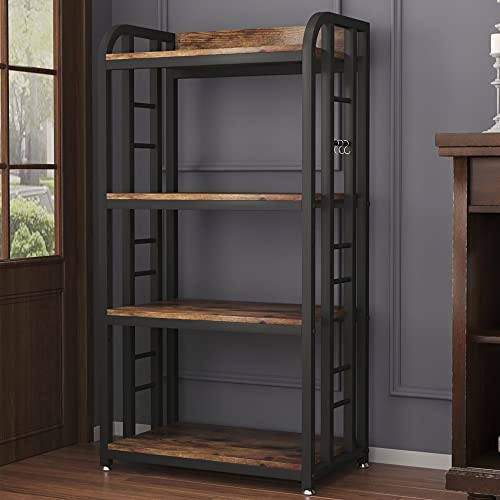 lovemanxi 4-Tier Kitchen Baker's Rack , Free Standing Microwave Oven Stand Utility Storage Shelf Island Coffee Bar for Living Room, Home Office(Rustic Brown), (xishk-x12)