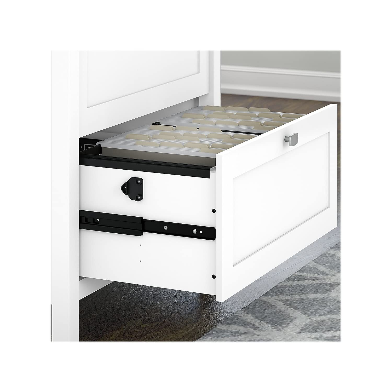 Bush Furniture Broadview L Shaped Computer Desk with Lateral File Cabinet and Hutch, 60W, Pure White