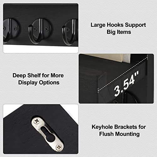 Lwenki Key Holder for Wall, Decorative Key and Mail Holder with Shelf Has Large Key Hooks for Bags, Coats, Umbrella – Paulownia Wood Key Hanger with Mounting Hardware (9.8”W x 6.7”H x 4.2”D)
