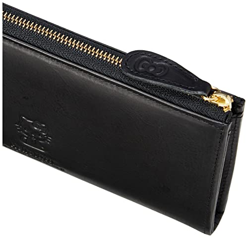 Sanrio Hello Kitty No.87062 Women's Wallet, Genuine Leather, Cowhide Leather, Long Wallet, Large Capacity, Thin, Long, Holds a Lot of Items, Ribbon Motif, L-Shaped Zipper, Long Wallet, Black