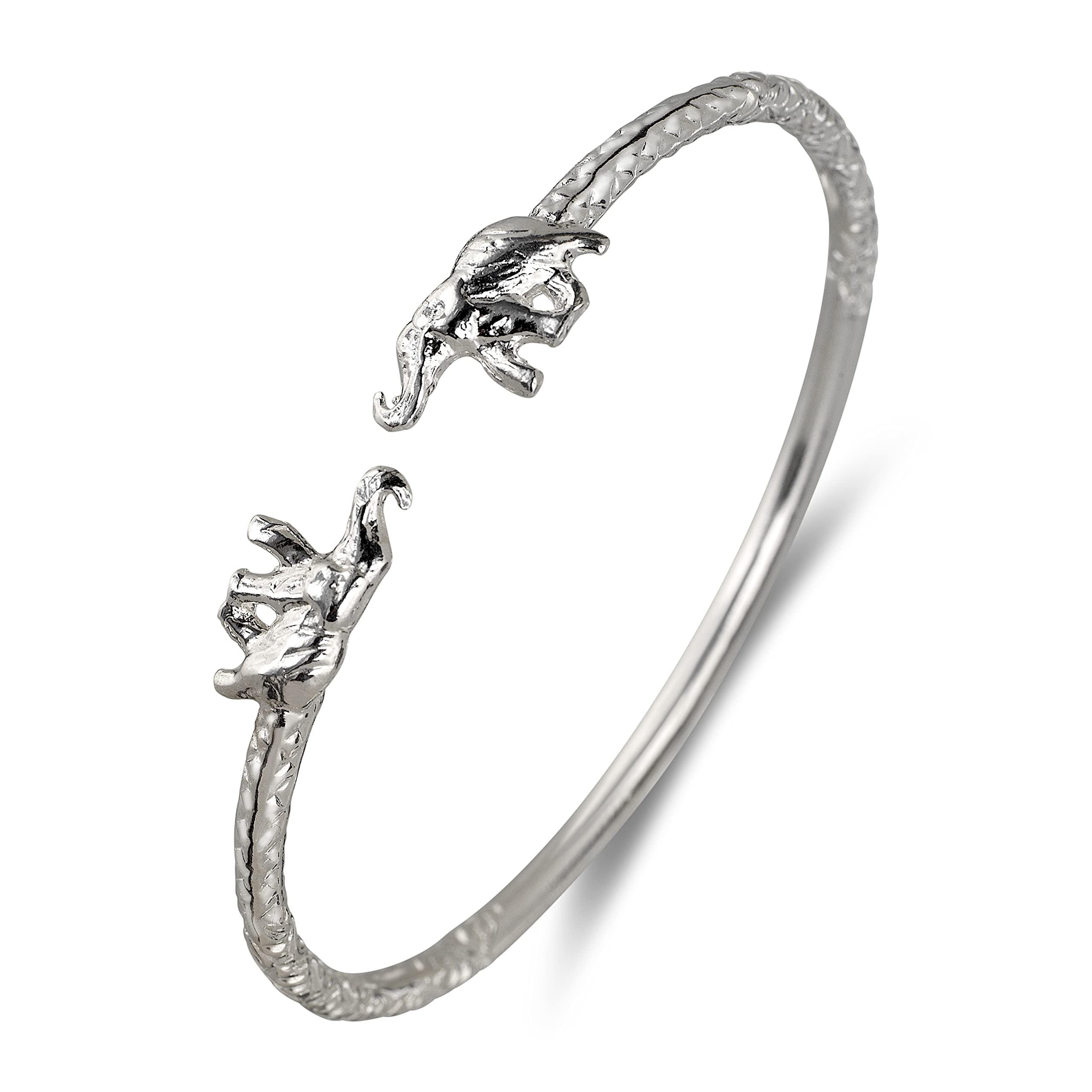 Better Jewelry Elephant Ends West Indian Bangles .925 Sterling Silver 46.0 Grams (Pair) (MADE IN USA)
