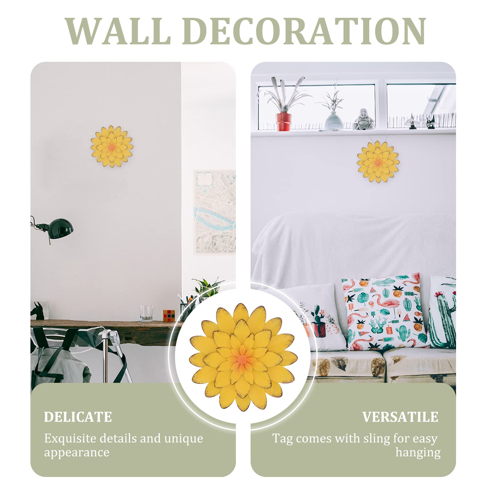Rustic Modern Floral Sculpture 3D Iron Flower Wall Sculpture Succulent Metal Wall Decor Artificial 3D Flower Wall Art for Indoor Living Room Office Outdoor Garden Patio