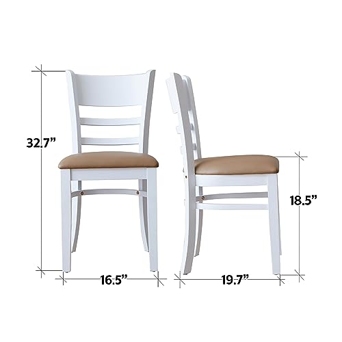 Livinia 4 Piece Cabin Wooden Dining Room Table Set with 2 Ladder Back Chairs and Bench (White)
