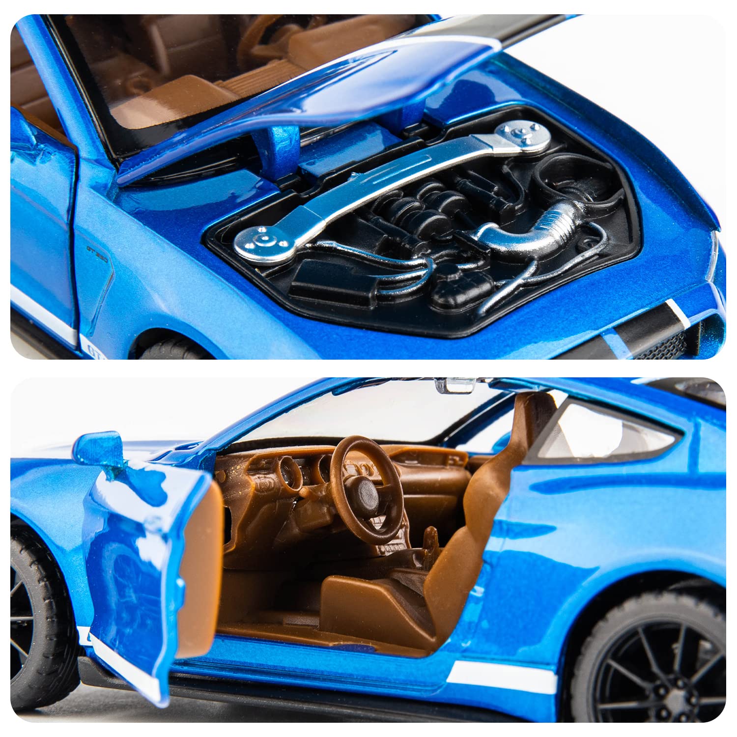 WAKAKAC Diecast Car1/32 Shelby GT350 Model Car Pull Back Collectible Toy Car with Sound and Light Toy Vehicle for Boys Adults Gift (Blue)
