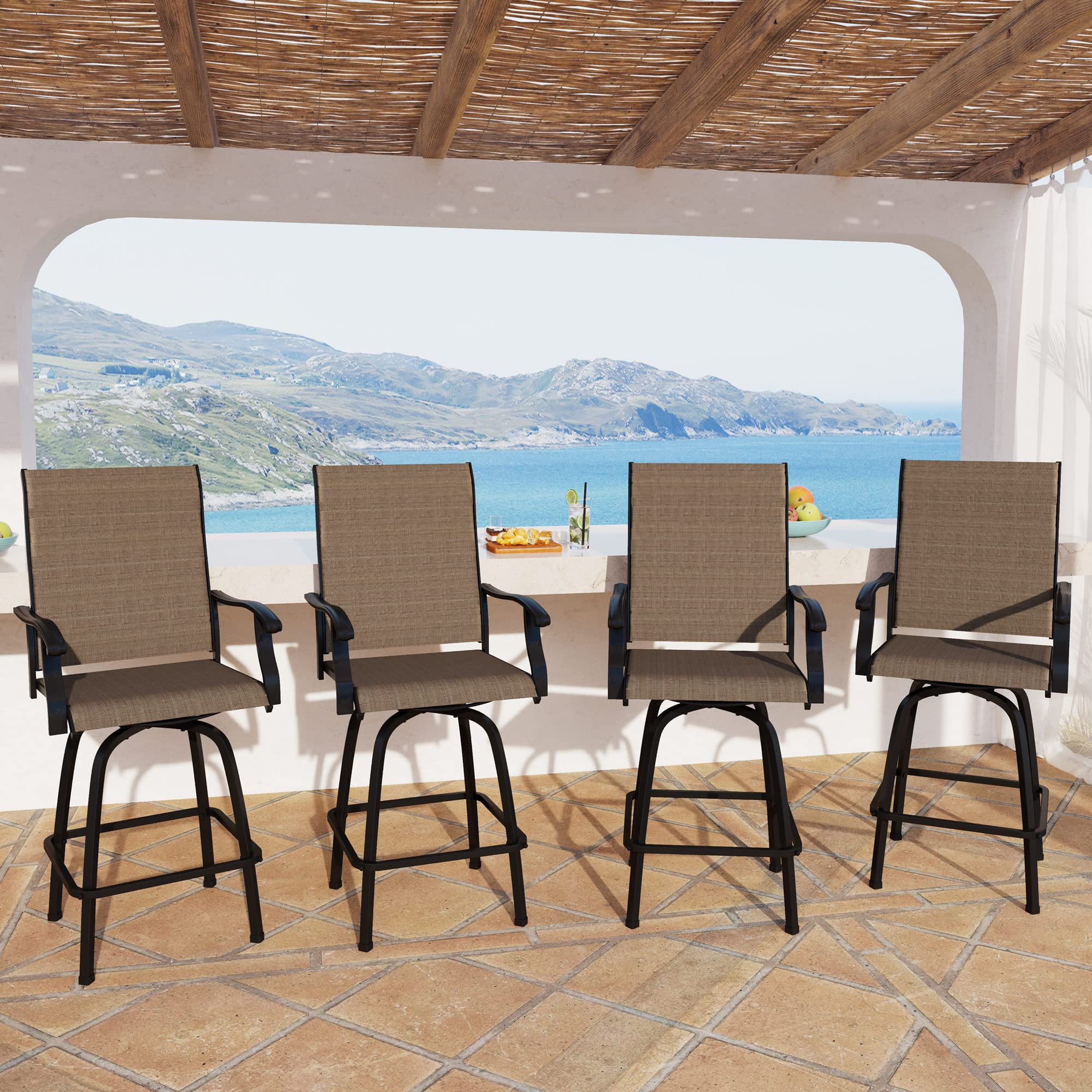 MFSTUDIO Outdoor Bar Stools Set of 4, Patio Bar Height Sling Chairs, Steel Frame All-Weather Resistant,Breathable Textilene Fabric
